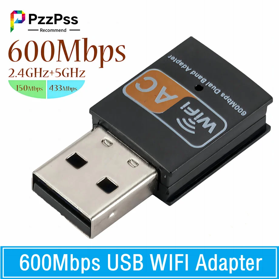 600Mbps 2.4GHz+5GHz Dual Band USB Wifi Adapter Wireless Network Card ...