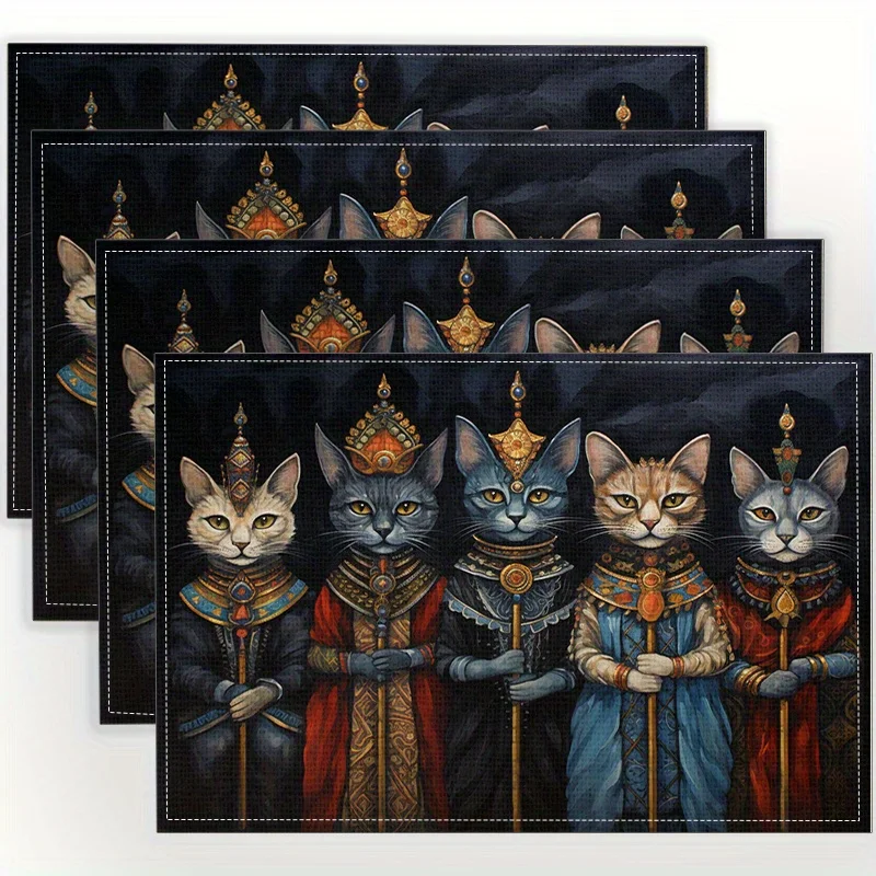 Elegant-Royal-Cat-Print-Placemats-Hand-Wash-Only-Square-Linen-Table ...