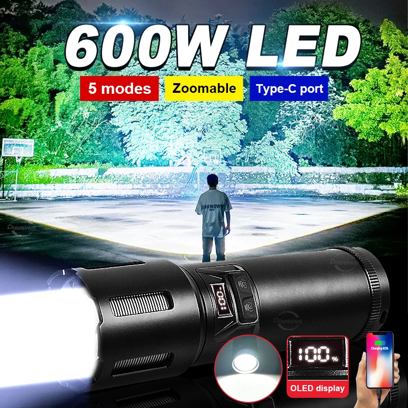 Ultra-Powerful-LED-Flashlight-Rechargeable-White-Laser-High-Power-Torch ...