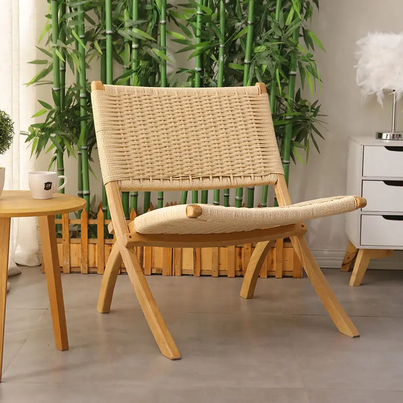 Retro Solid Wood Rope Chair Nordic Balcony Leisure Single Sofa Chair ...