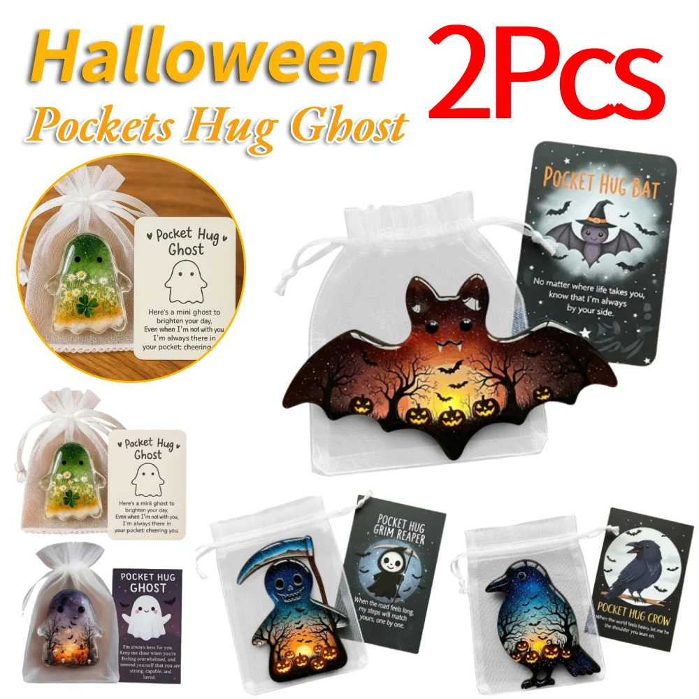2Pcs Pockets Hug Ghost Halloween Acrylic Mini Ghosts Statue ...