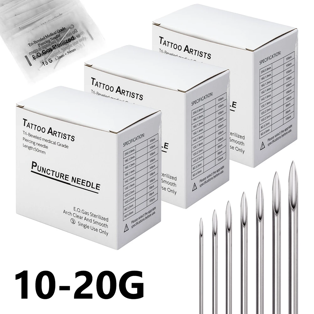 5-100PCS Body Piercing Needle 10G 12G 14G 16G 18G 20G Surgical Steel ...