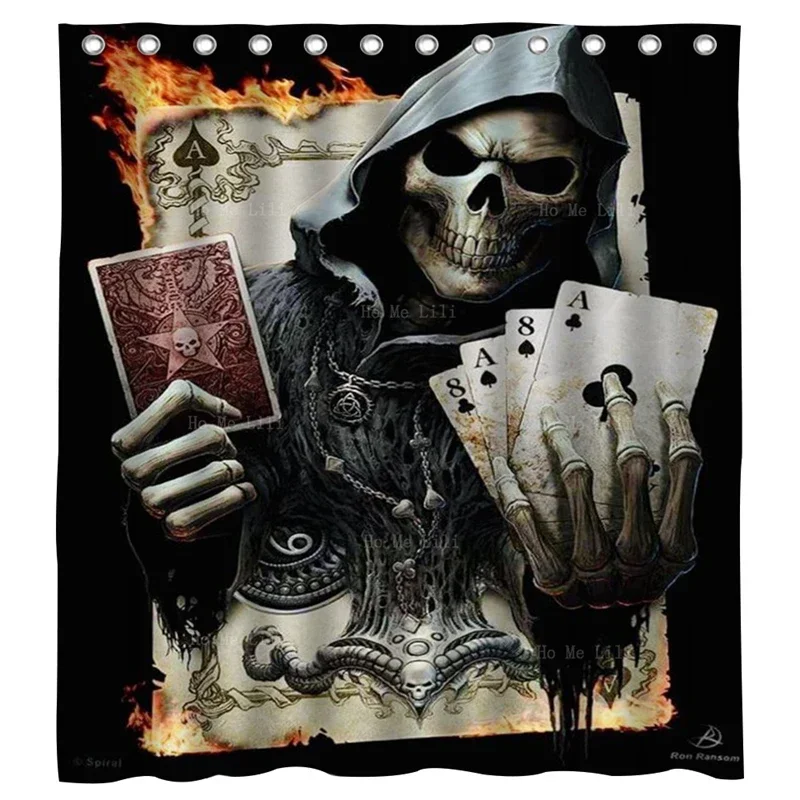 Joker Art Skull Grim Reaper With Fire Poker Cards Horror Themed Shower ...
