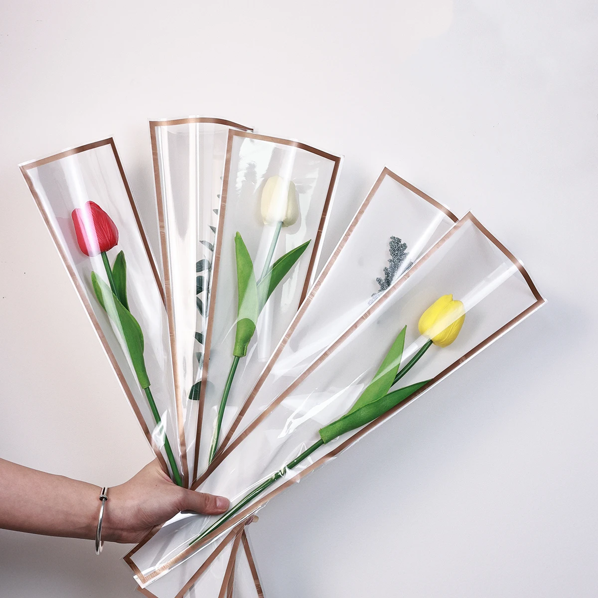 50pcs-Transparent-waterproof-gold-frame-single-flower-bag-Multiple ...