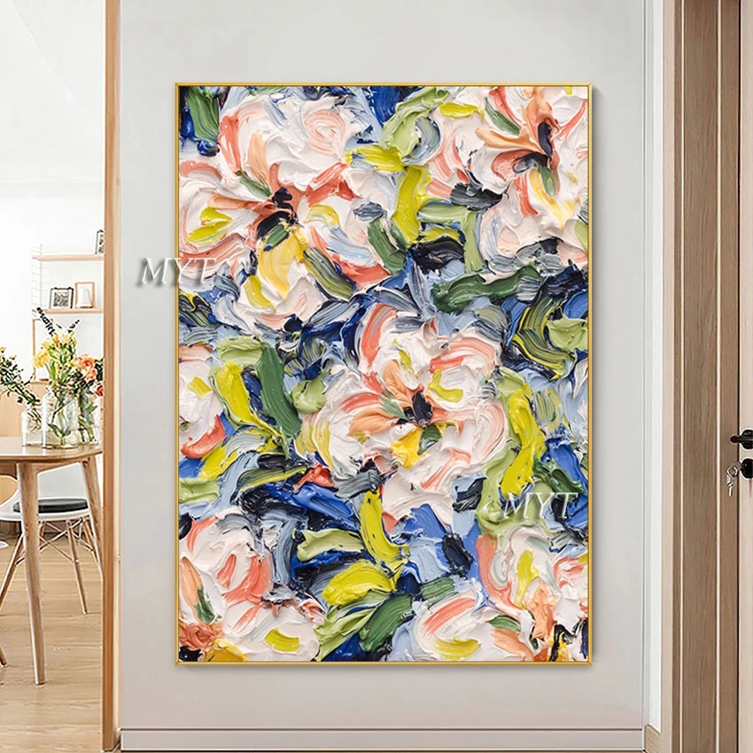 Pintura al óleo con forma geométrica abstracta pintada a mano, lienzo de arte texturizado ...