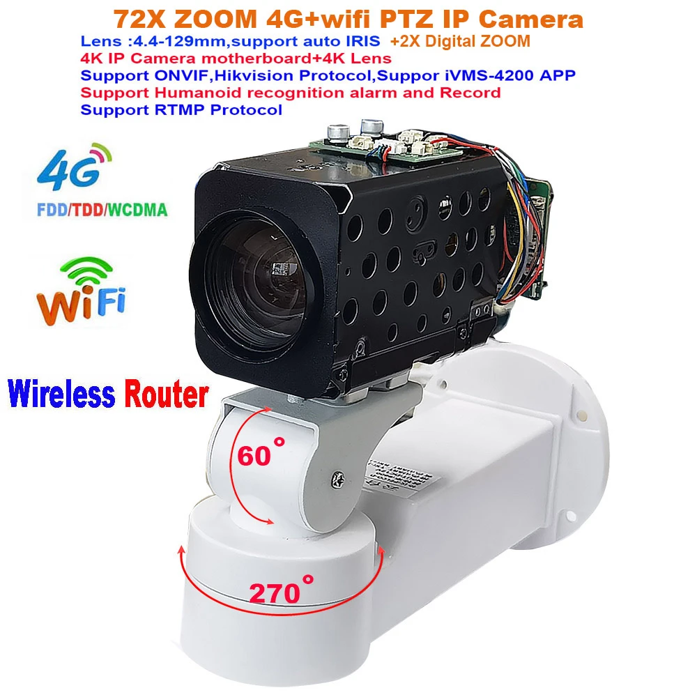 4K 8MP 72X Optical zoom 4G PTZ IP Camera auto IRIS Hikvision protocol ...