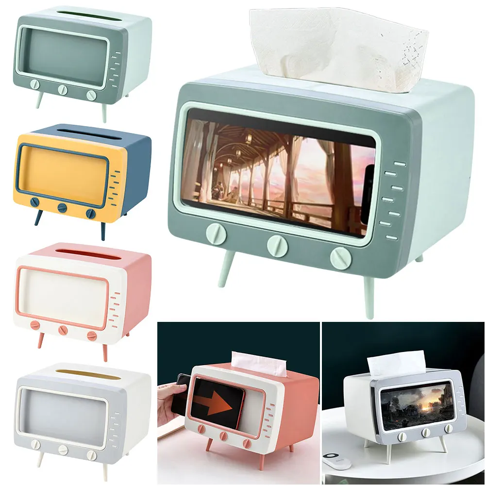 TV-Shape-Tissue-Box-with-Mobile-Phone-Stand-Desktop-Paper-Holder-Home ...