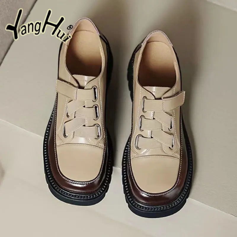 2023-New-Summer-New-Thick-Sole-Round-Head-English-Style-Small-Leather ...