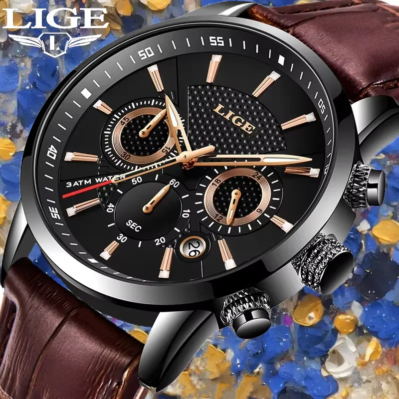 LIGE Men's Luxury Watch Waterproof Military Sport Man Watch Chronograph ...