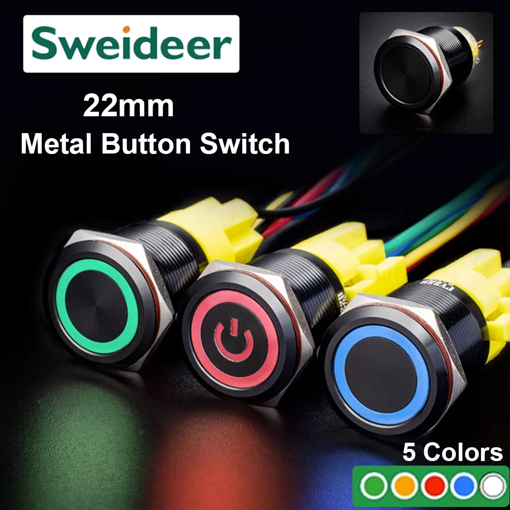 22mm-Black-Metal-Push-Button-Switch-Momentary-Locking-Power-Switch-12V ...