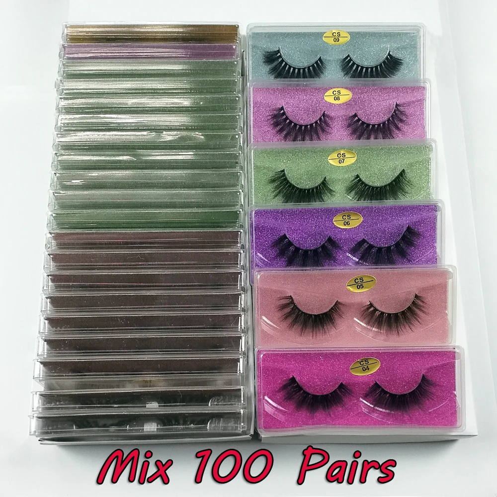 Mink Eyelashes Bulk Wholesale 20/30/50/100 Pairs Fluffy Wispy Natural ...