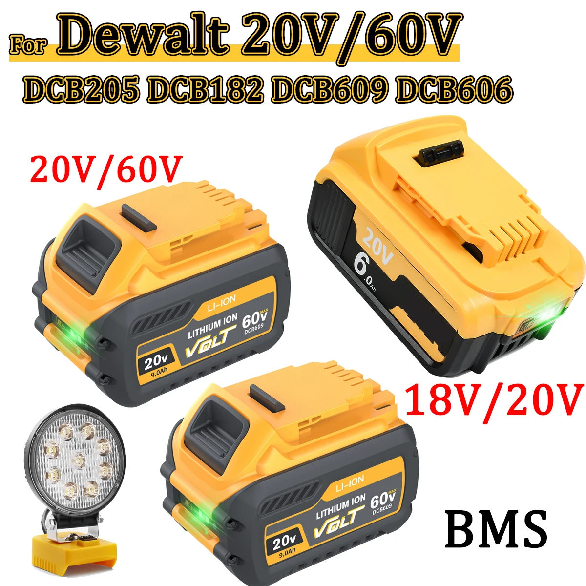 DCB205-DCB606-For-Dewalt-20V-60V-20V-MAX-Replacement-Li-ion-Battery ...