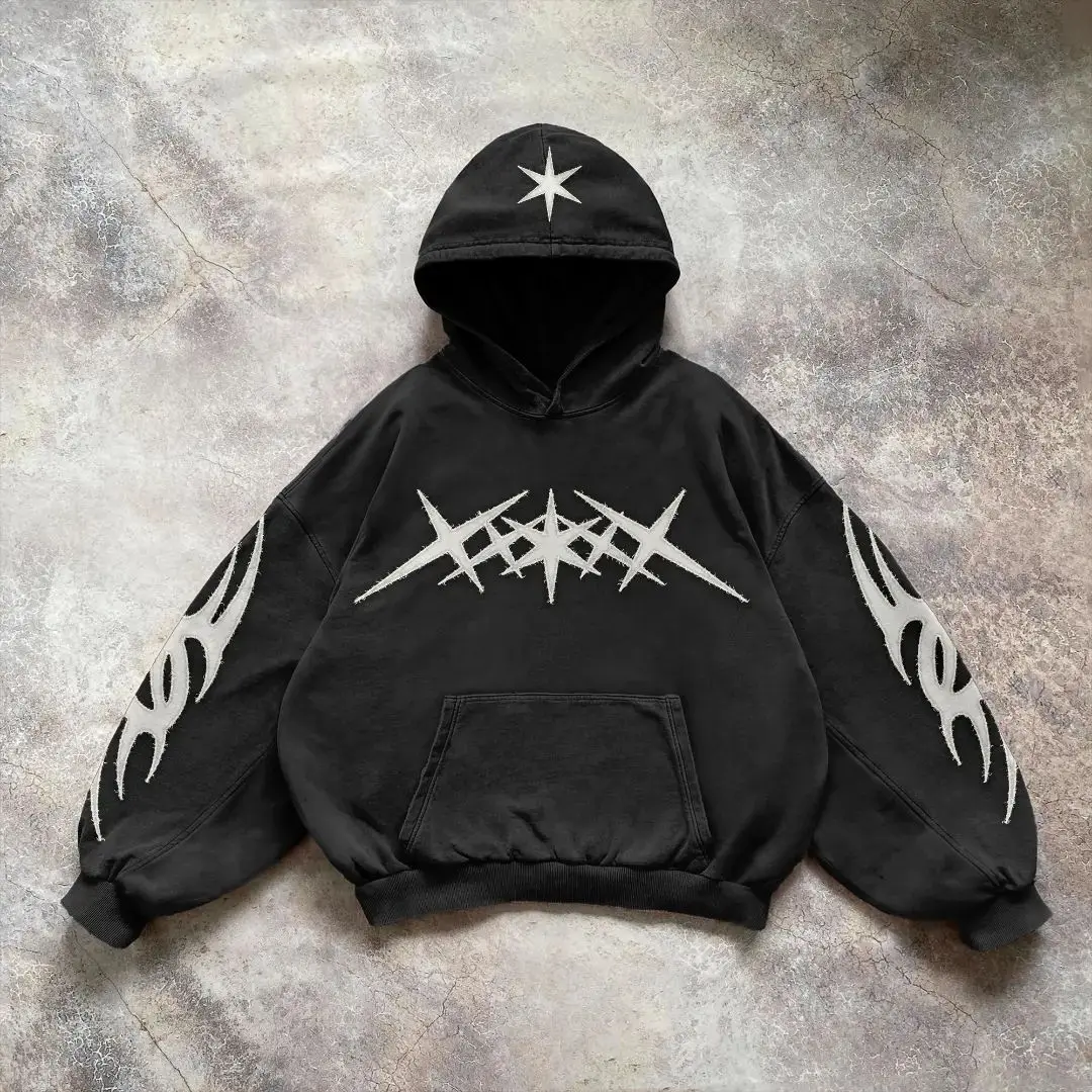 Y2k-Retro-Black-Star-Patchwork-Hoodie-Fashion-Loose-Oversized-Embroidered-Hooded-Sweatshirt ...