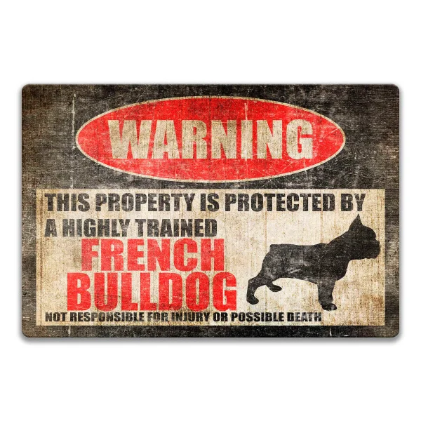 French-Bulldog-Sign-Funny-Beware-of-Dog-Warning-Danger-Metal-Tin-Sign ...