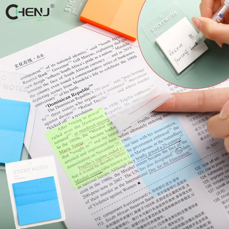 50Sheets-Transparent-Sticky-Notes-Waterproof-Colorful-Clear-Memo-Pad ...
