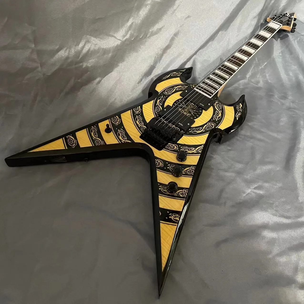 Custom Zakk Wylde Audio War Hammer Electric Guitar With Viking Totem Bullseye And Runes Fret ...