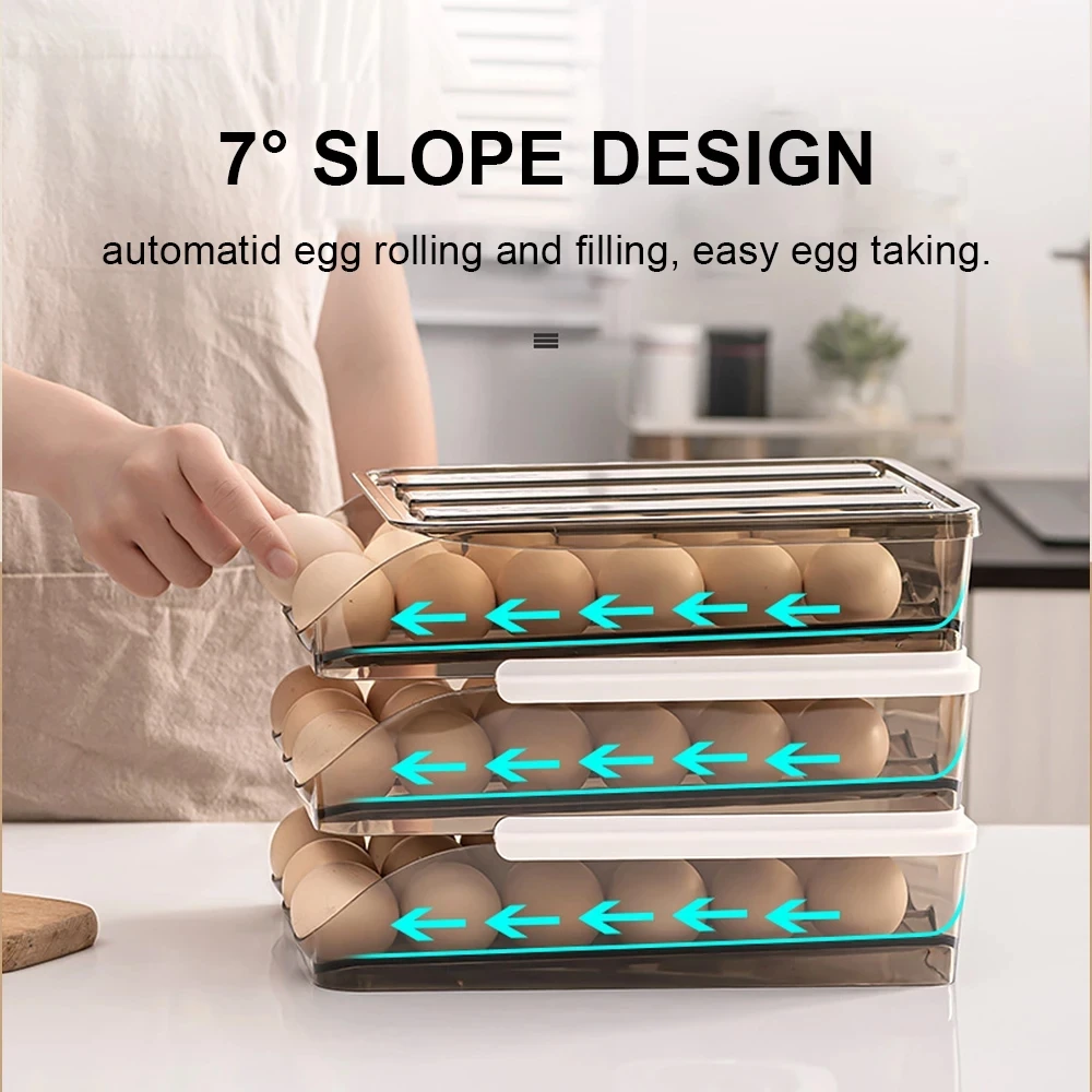 Automatic-Slide-Egg-Storage-Box-Transparent-Drawer-Stackable-Rolling ...