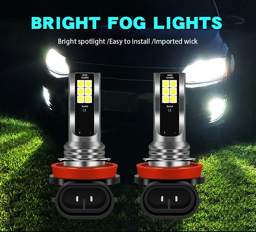 2pcs-H8-LED-Bulbs-3030-12smd-Car-Fog-Headlight-Bulbs-Super-Bright-Day ...