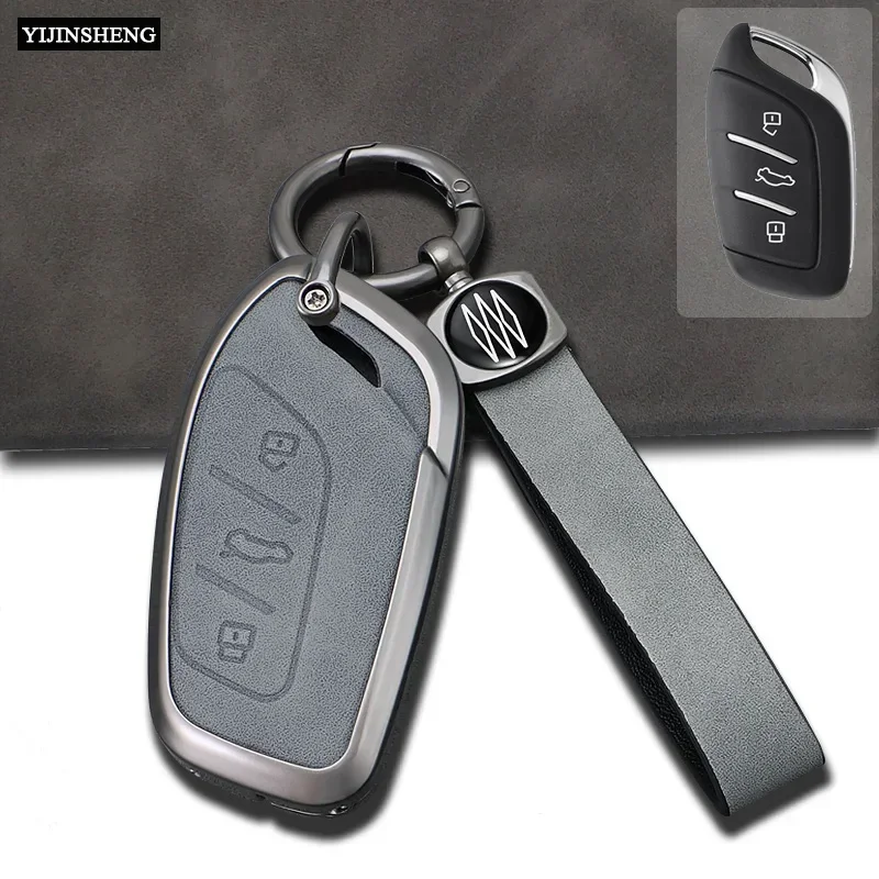 3 Buttons Metal + Leathe Car Key Case Cover Fob Skin Holder For MG 4 ...