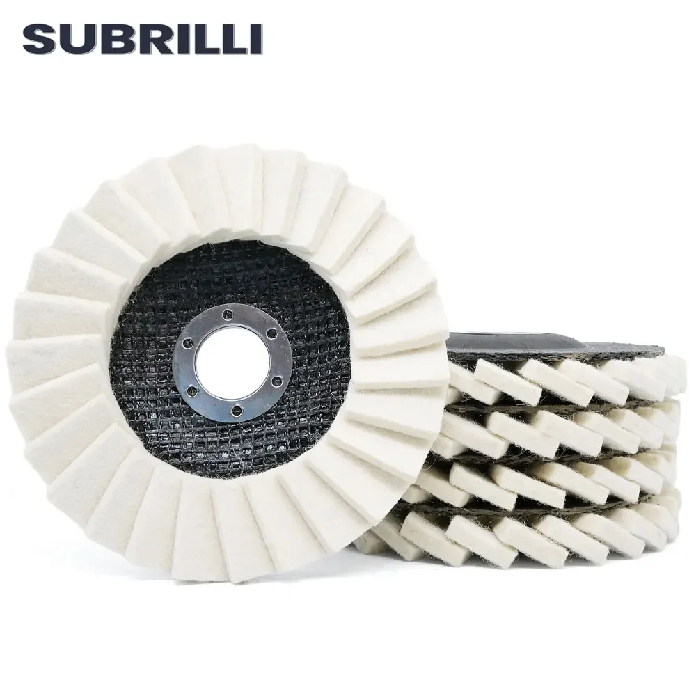 SUBRILLI 125mm Wool Felt Polishing Wheel 5inch 5pieces Flap Louver Disc ...