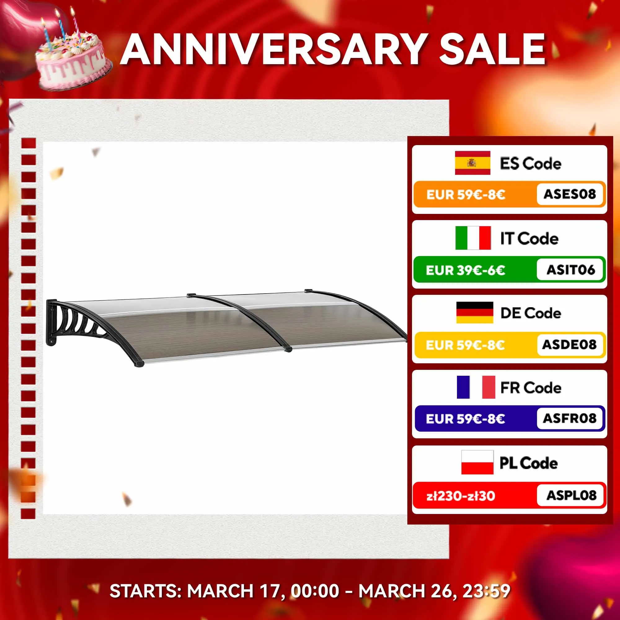 Outsunny protection roof 200x96 cm outdoor canopy for doors and windows ...
