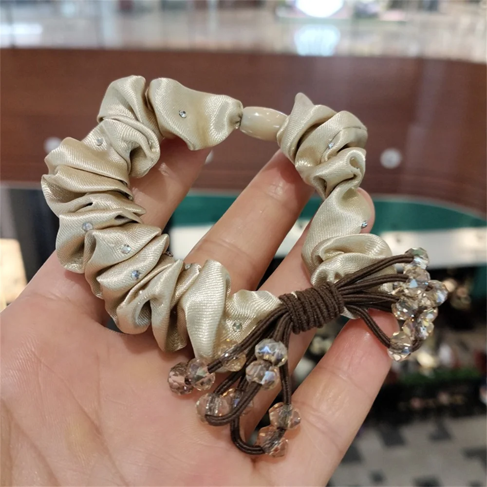 New brown curly diamond small intestine hair ring simple solid color ...