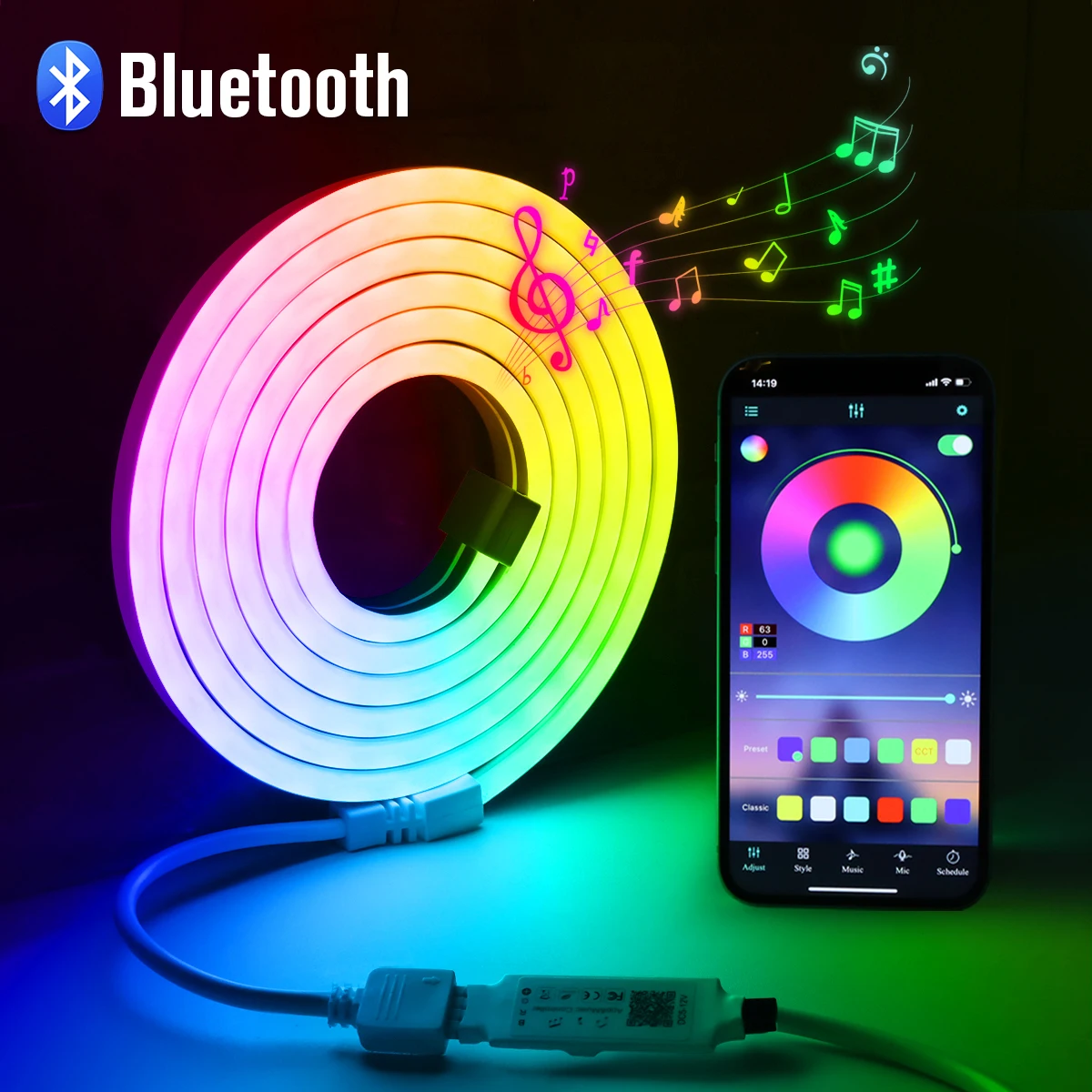 5V-USB-RGB-LED-Strip-Light-Silicone-Tube-Neon-Light-Bluetooth-APP-and ...