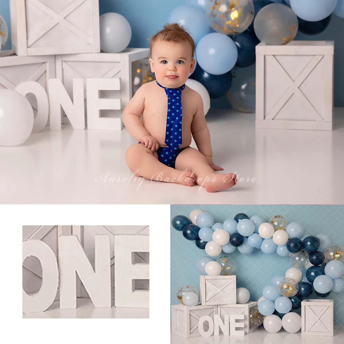 Blue-Balloon-Arch-Backgrounds-1st-Birthday-Cake-Smash-Kids-Adult ...