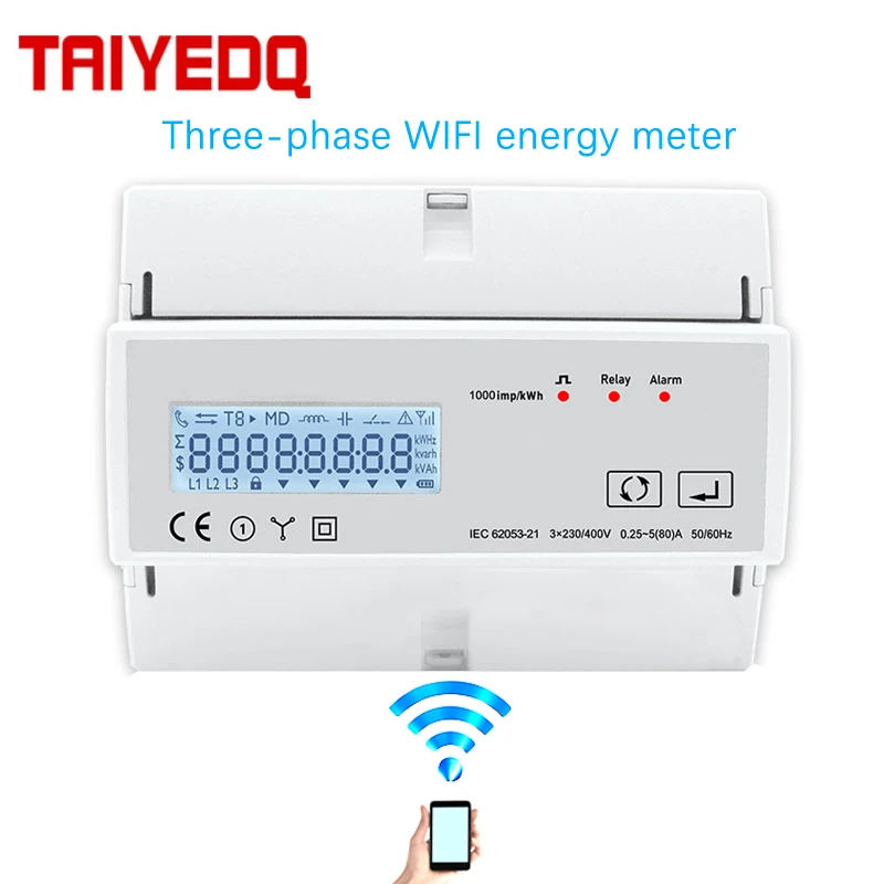 80A WIFI Multiple Rate Three Phase Multifunction Energy Meter Relay ...