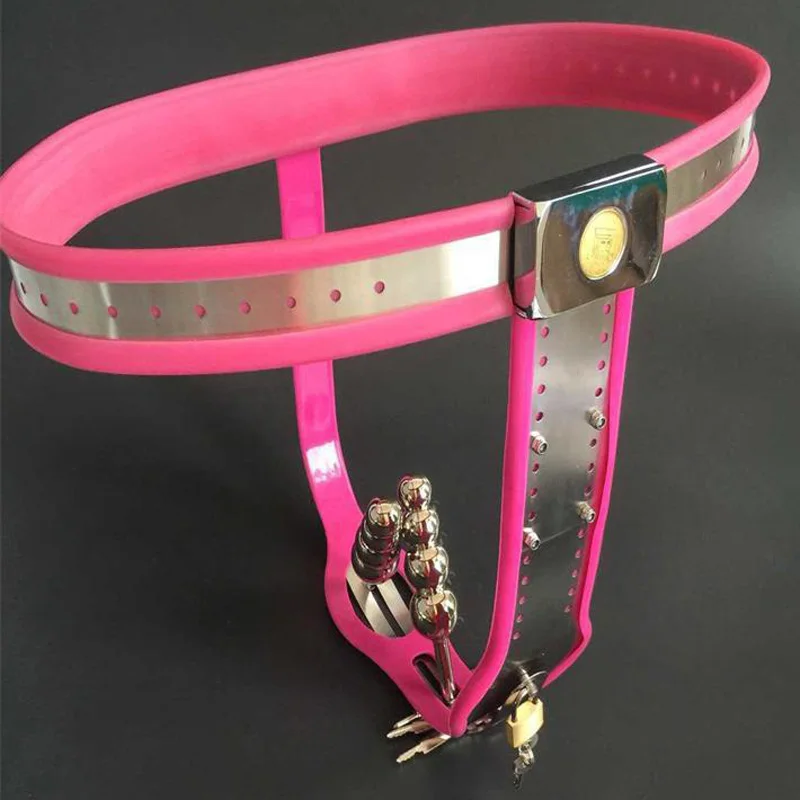 Female Chastity Belt Anal Plug+Vagina Plug Dildo Masturbator Strap On ...