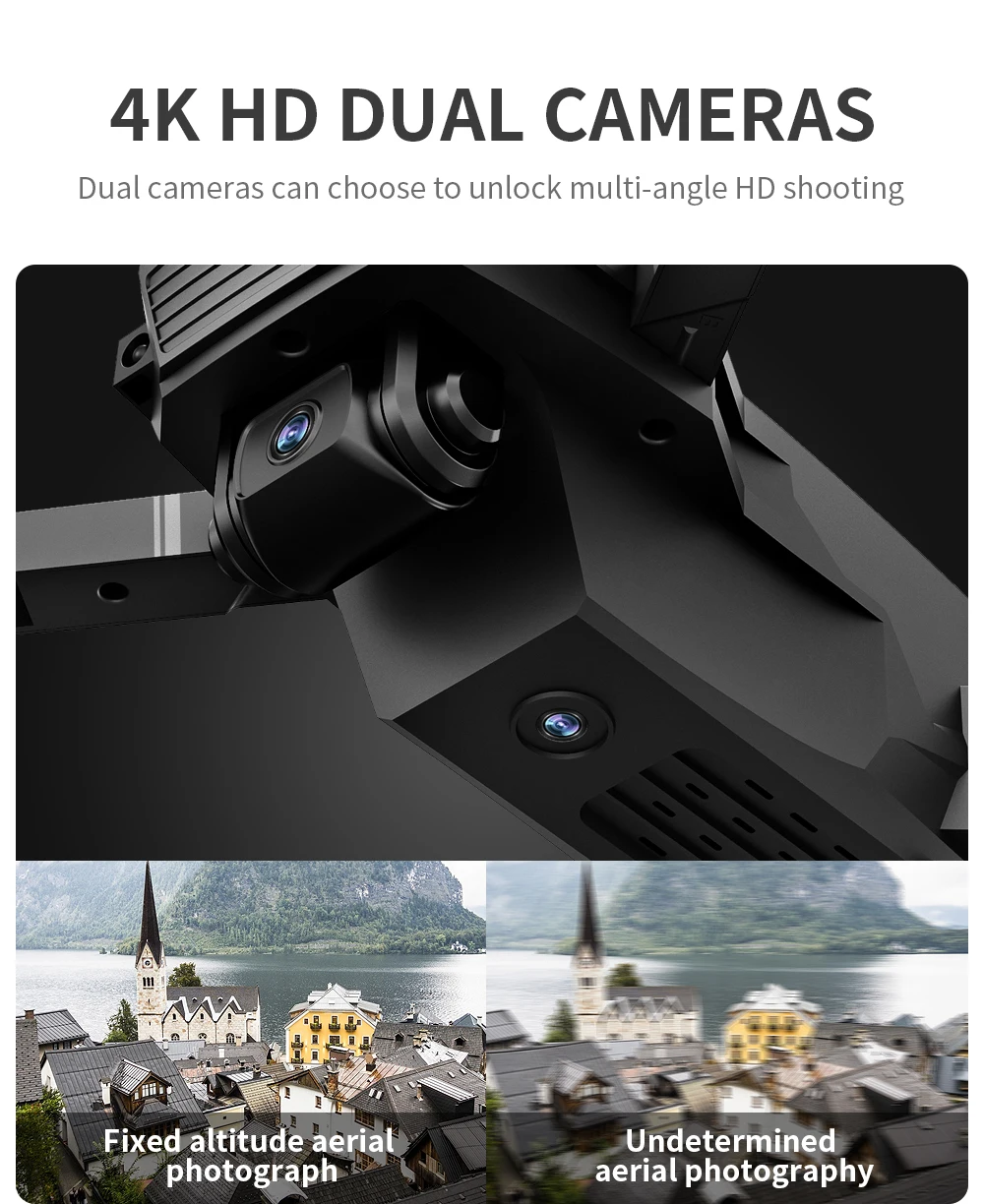 Noir Dual4K Pro - Mini Drone professionnel RC 4K avec double caméra HDG, Avec une touche de ...