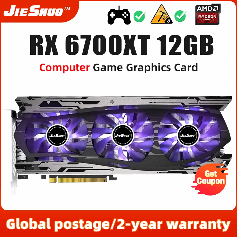 JIESHUO RX 6700XT 12G 192Bit 6+8pin GPU AMD Radeon RX6700XT 12GB ...