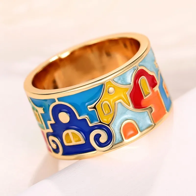 Huitan-Creative-Colored-Housed-Design-Enamel-Finger-Ring-for-Women-Gold ...