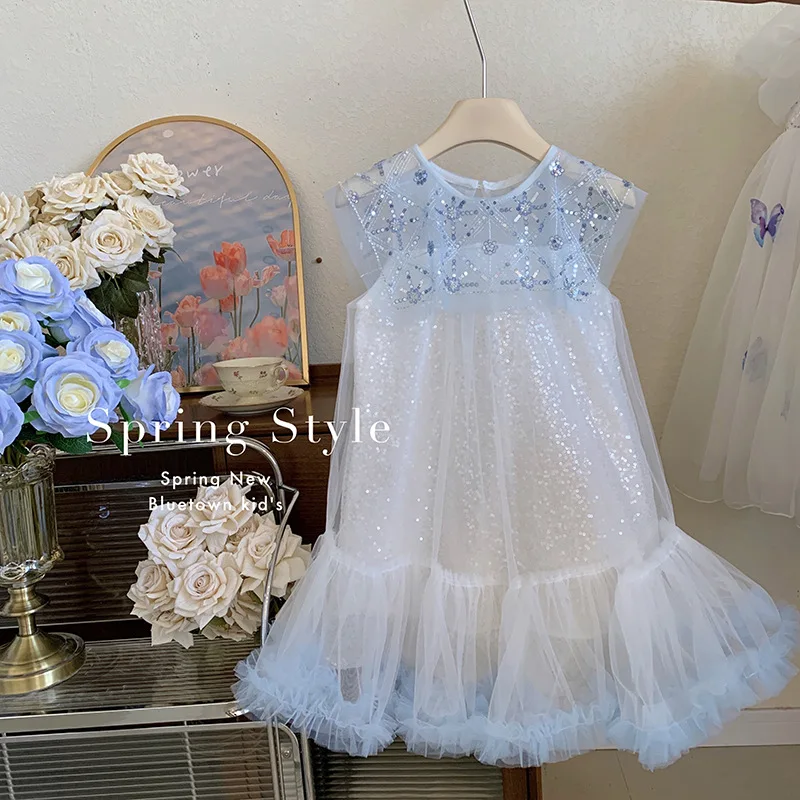 Girls-Dress-2024-Summer-New-Blue-Dress-Birthday-Dress-Princess-Skirt ...