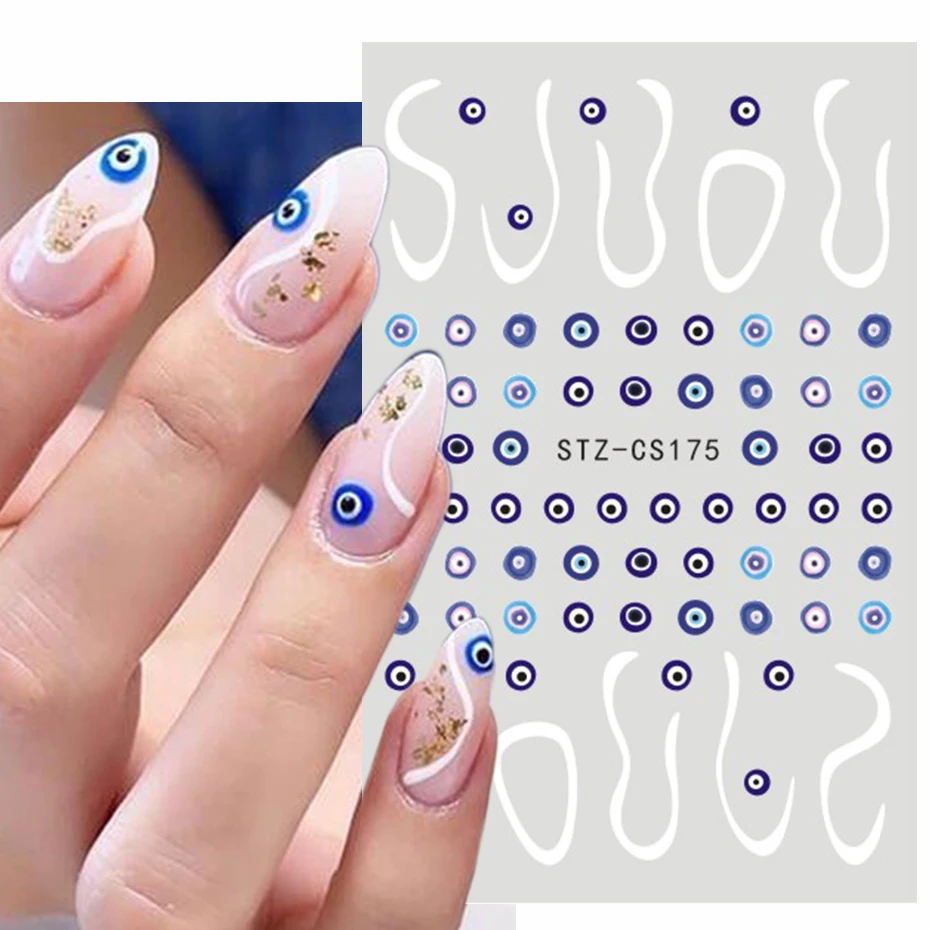 3D Blue Eye Nail Art Stickers Colorful Evil Eyes Stripe Slider ...