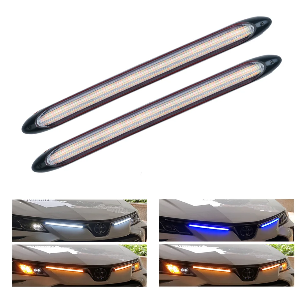 2pcs Flexible Drl Led Strip Car Daytime Running Light Auto Headlights ...