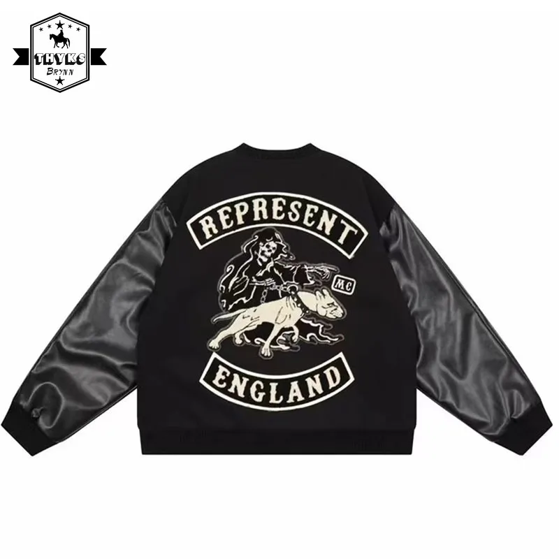 Mens Jacket Varsity Leather Sleeve Plush Letter Jackets for Men Korean ...