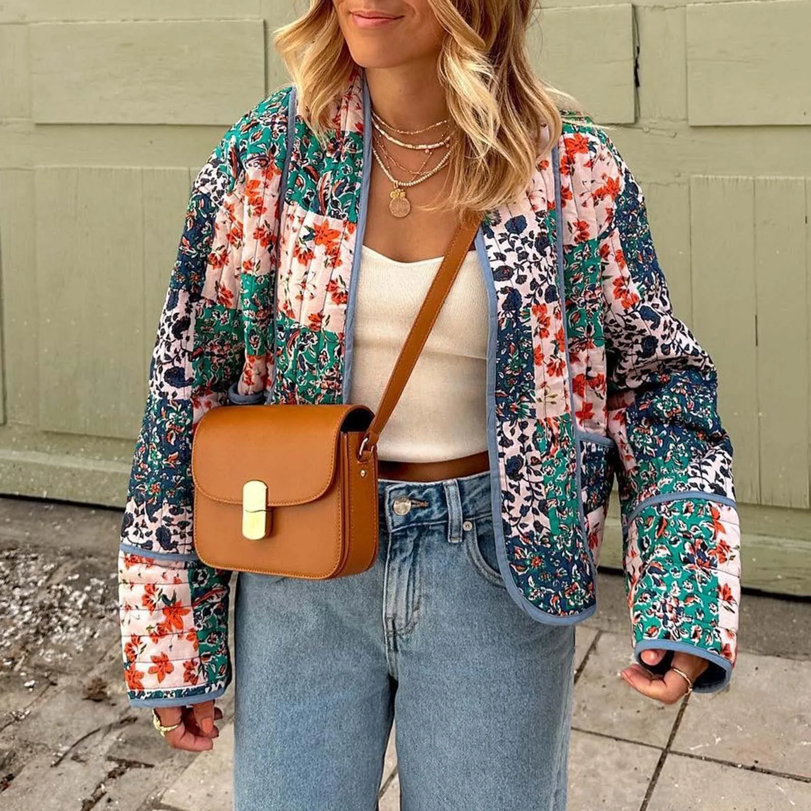 New-Floral-Printed-Quilted-Jacket-For-Women-Cardigan-Winter-Pocket ...