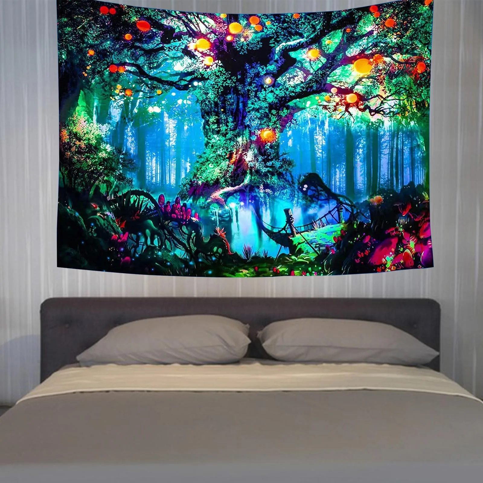 Fluorescent-Tapestry-Under-Ultraviolet-Light-Mandala-Tree-Of-Life-Home ...