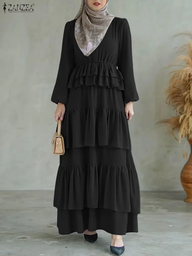 Women Modest Long Dresses Hijabs Elegant O-Neck Long Sleeve High ...