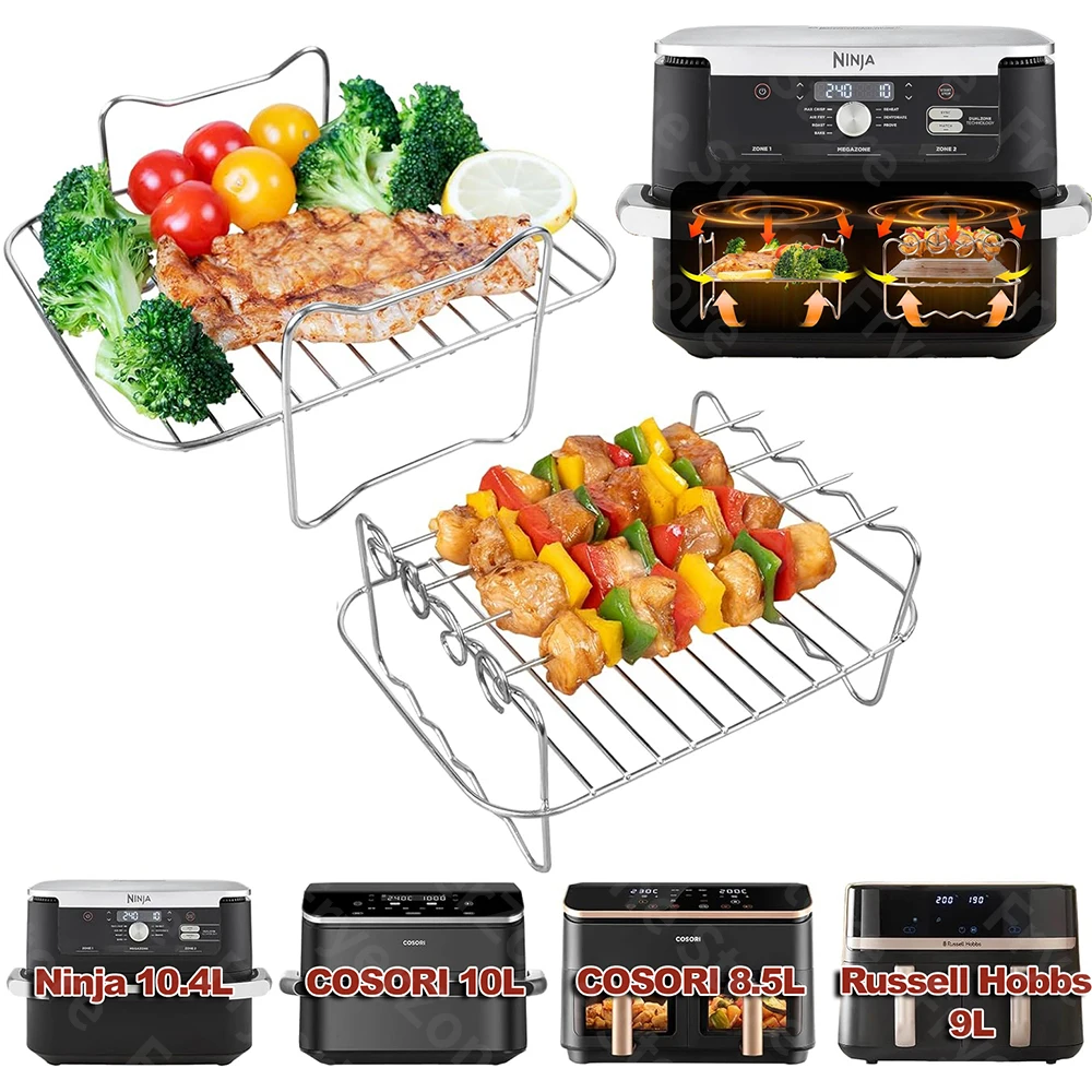 Larger Airfryer Grill Rack with 4 Skewers for Ninja AF500 10.4L, COSORI ...