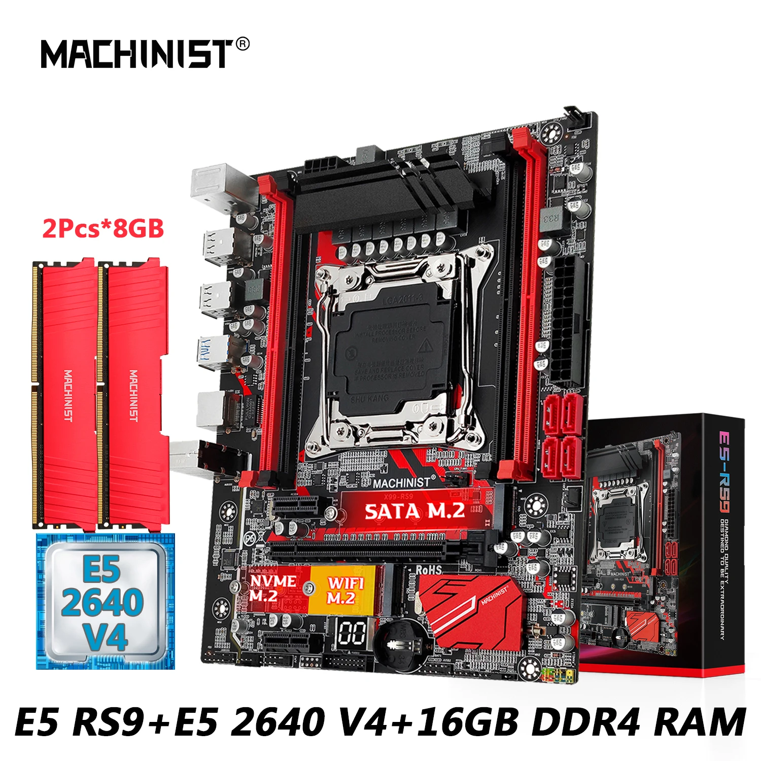 Maquinista RS9 X99 Placa Mãe Combo Xeon E5 2640 V4 Kit LGA 2011 3 CPU ...