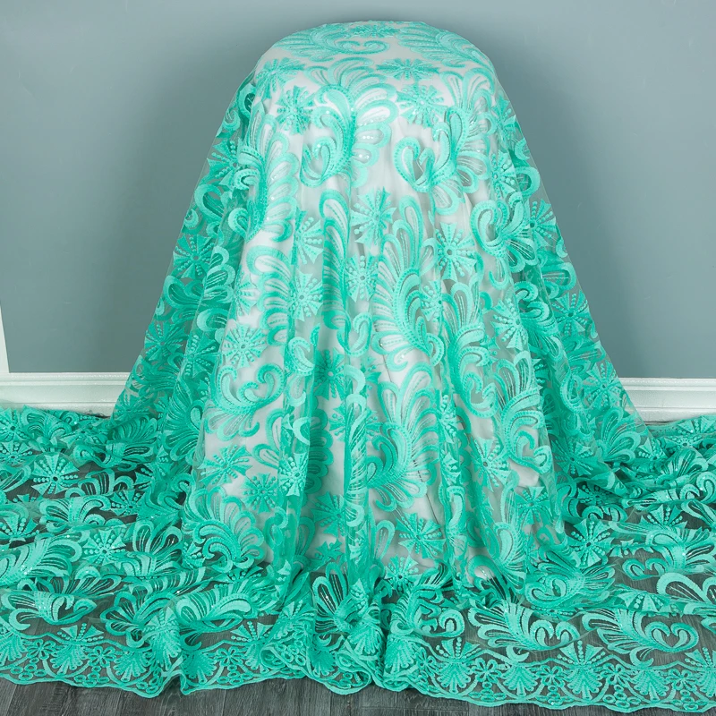SJD LACE Tecido de renda de malha francesa com lantejoulas para ...