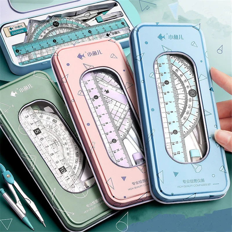 7pcs/stationery Set Geometry Compass Ruler Eraser Rubber Protector ...