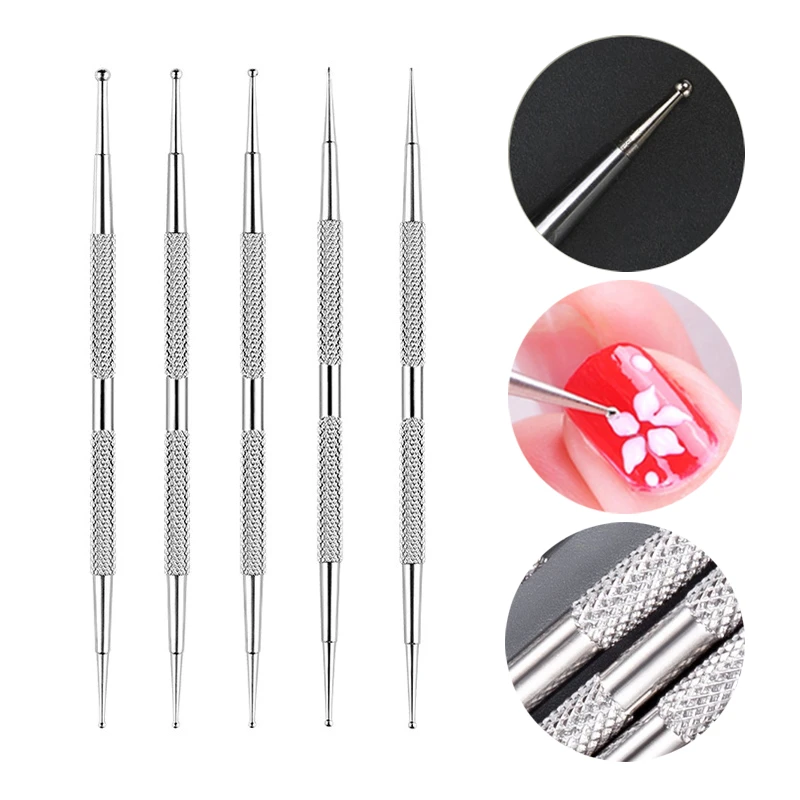 5Pcs Nail Art Dotting Pen Dual End Stainless Steel Design Painting ...