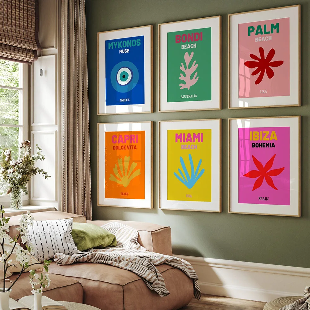 Miami Beach Ibiza Capri Bondi Mykonos Muur Canvas Schilderij Nordic ...
