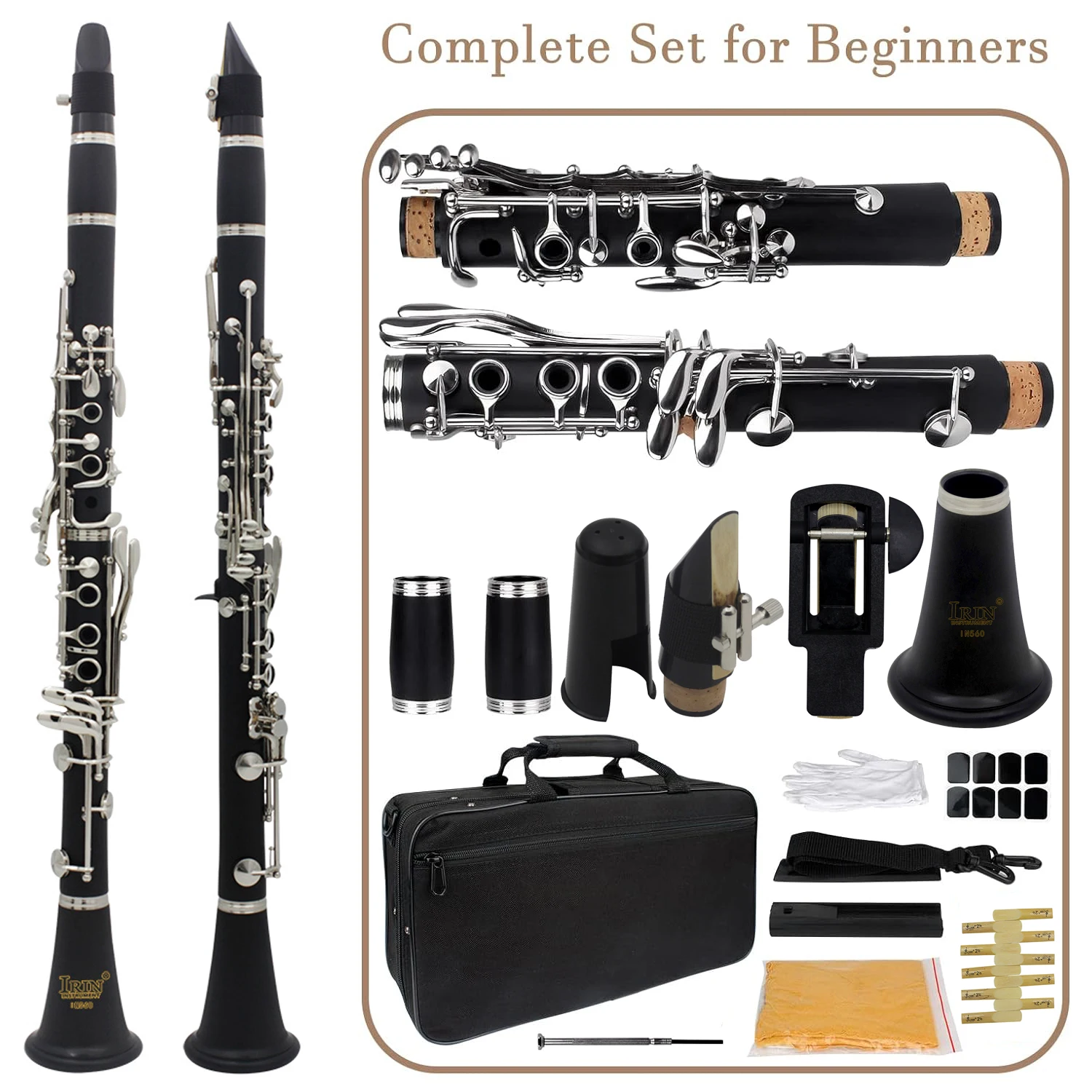 IRIN-IN560-Bb-Clarinet-17-Keys-Bakelite-Wooden-Clarinette-Black ...
