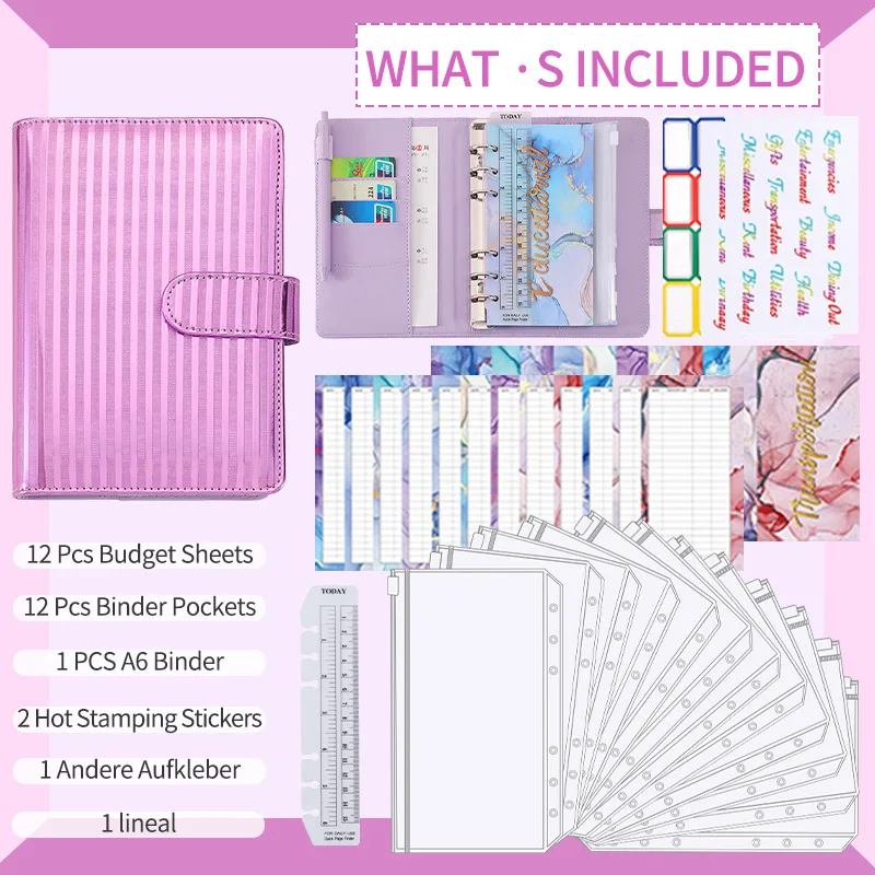 A6-Money-Budget-Planner-Binder-With-Zipper-Envelopes-Cash-Envelopes-For ...
