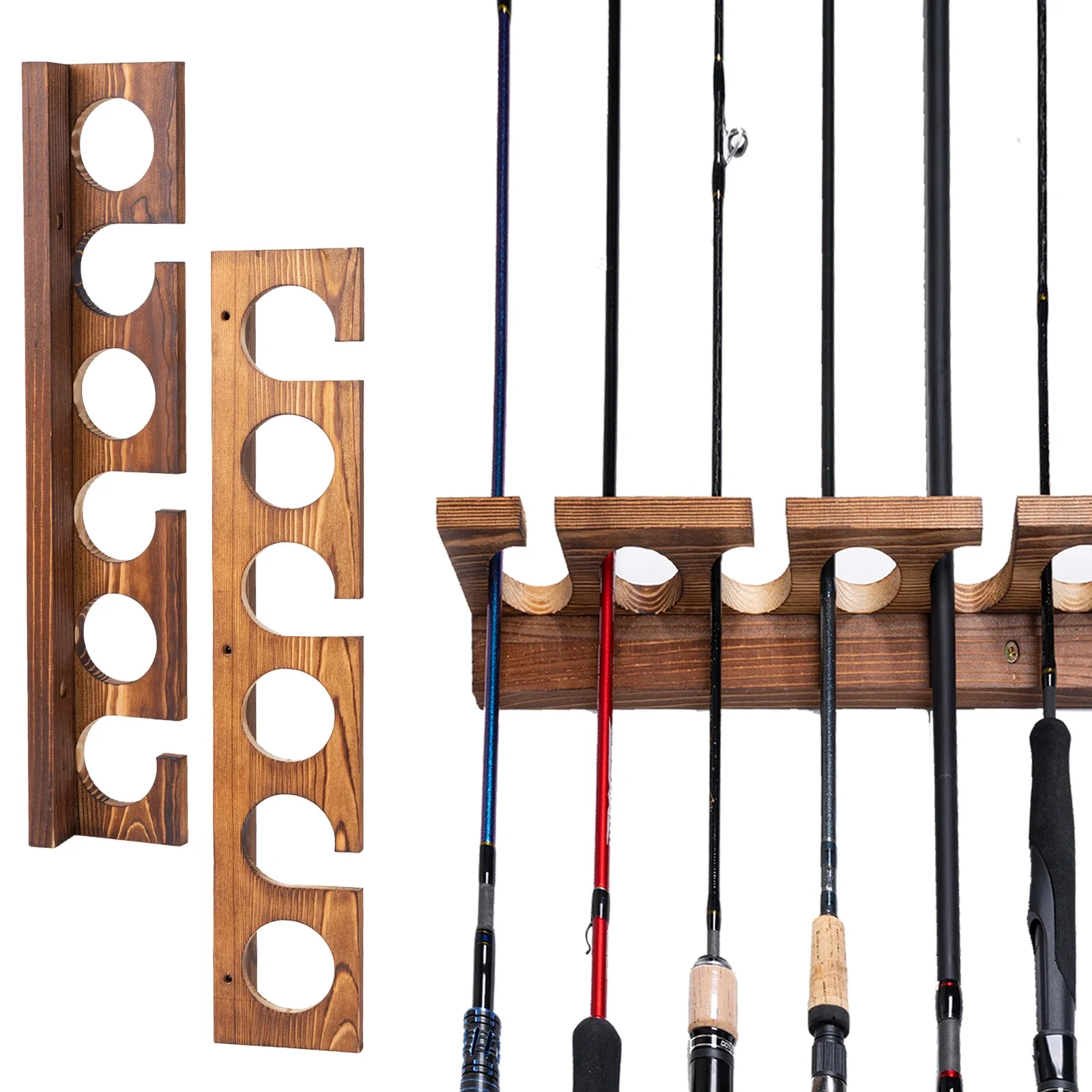 Goture-Wall-Mount-Fishing-Rod-Holder-Compact-Wooden-Easy-To-Assemble ...