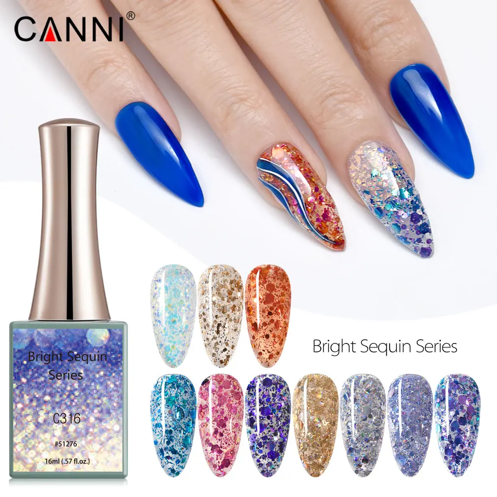 16ml-CANNI-Bright-Sequin-Series-Color-Nail-Gel-Polish-Pearl-Glitter-Gel ...